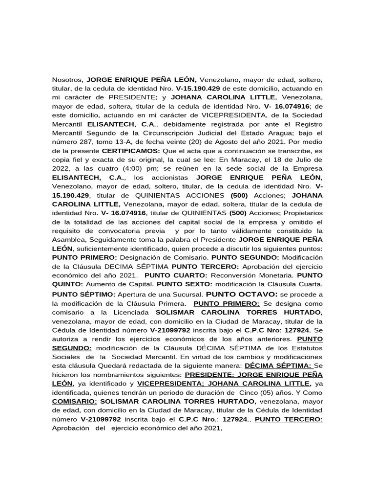 Acta de Asamblea Completa Elisantech | PDF | Venezuela