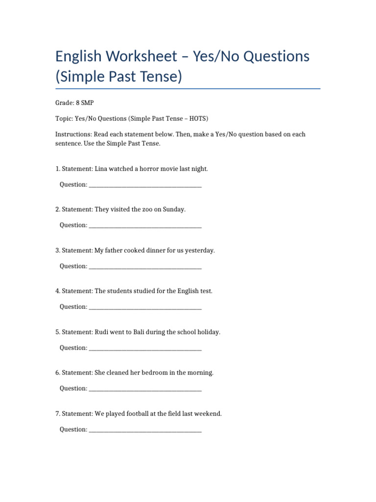 Yes No Questions Simple Past SMP8 | PDF