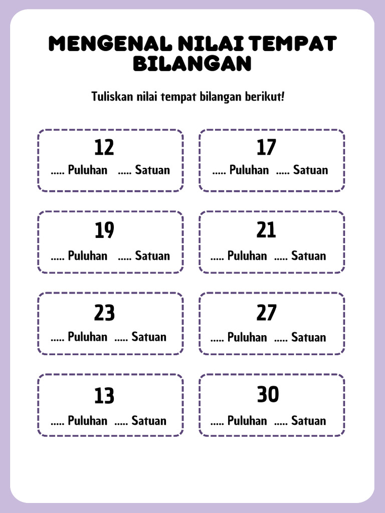 Worksheet Nilai Tempat Bilangan | PDF