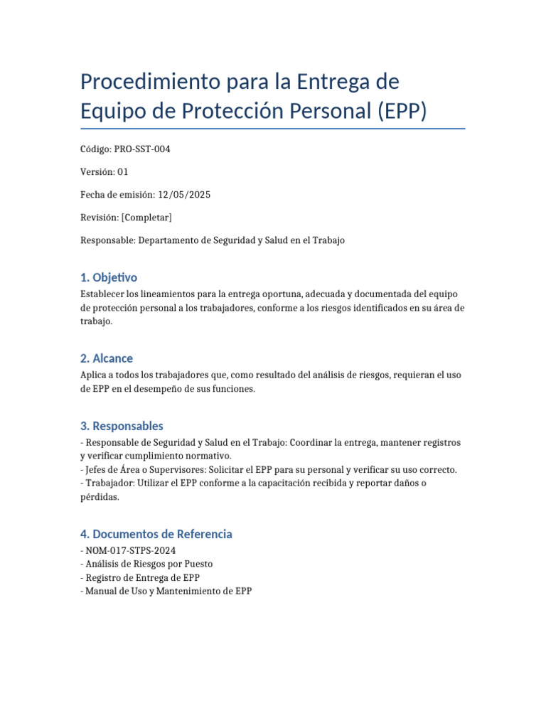 Procedimiento Entrega EPP | PDF