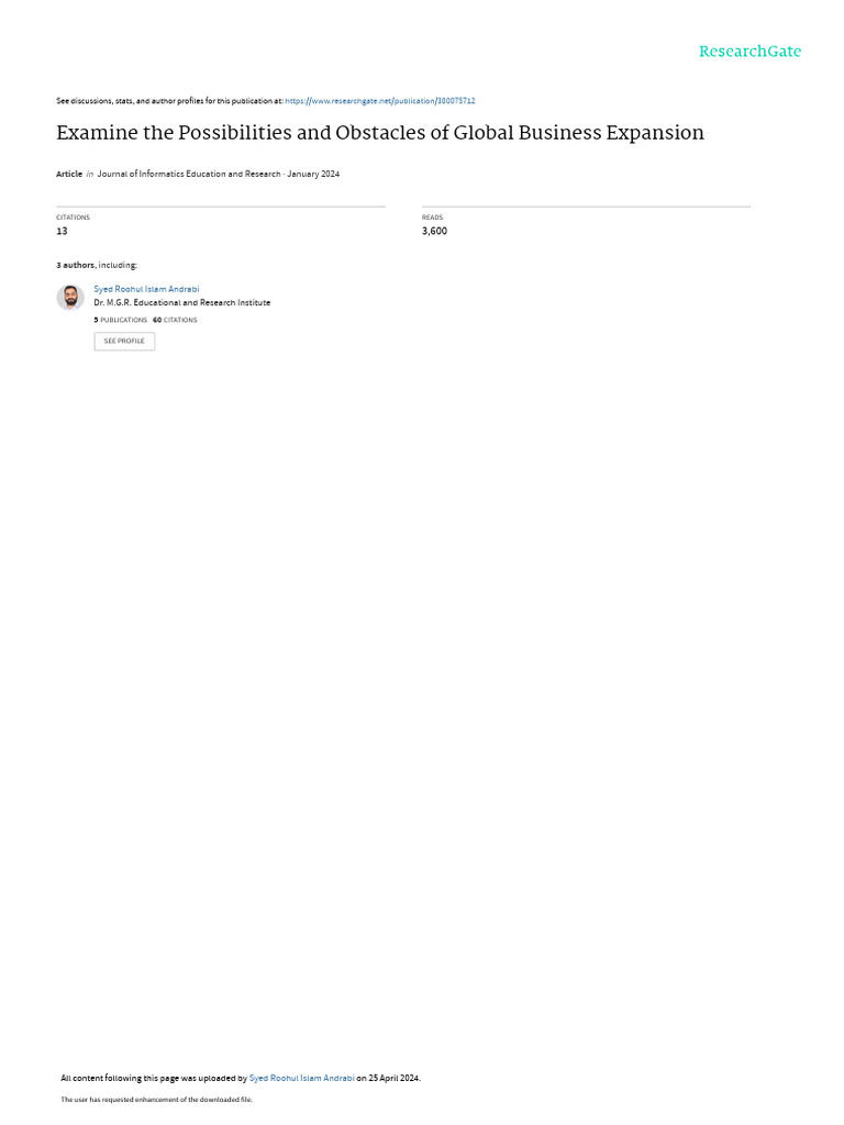 JIER Vol.4No.22024 Paper3 EXAMINETHEPOSSIBILITIESANDOBSTACLESOFGLOBALBUSINESSEXPANSION | PDF ...