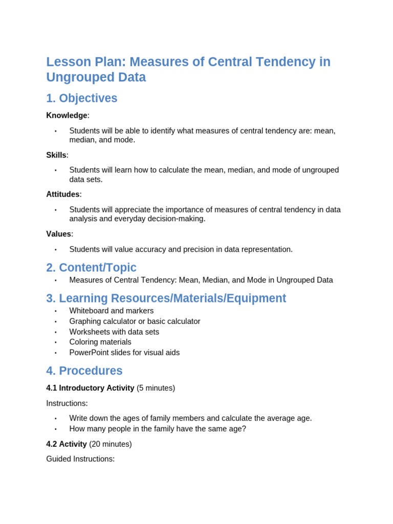 Measures of Central Tendency in Ungrouped Data | PDF | Mean | Mode (Statistics)