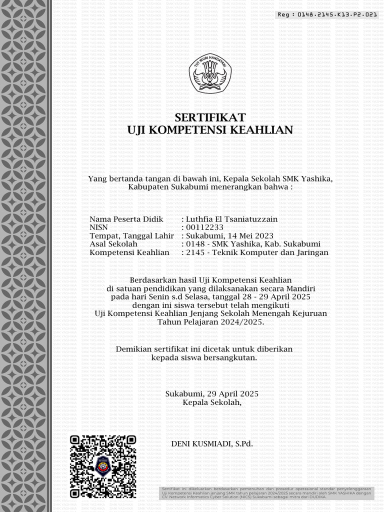 Sertifikat Lembar Depan | PDF