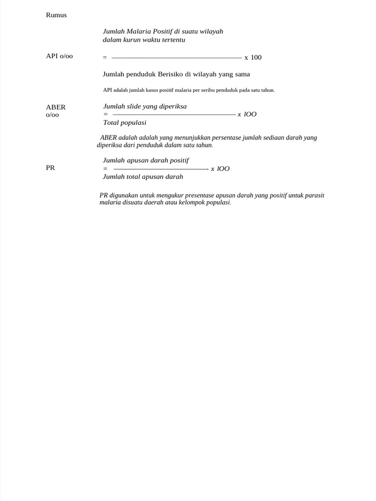 Rumus Malaria Dan Indikator | PDF