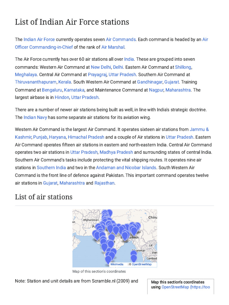Indian Air Force Stations Overview | PDF | Military Air Services | Air ...