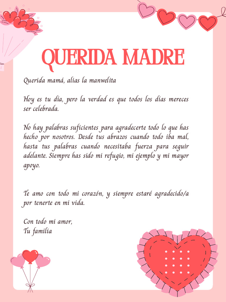 Carta Del Día de La Madre Moderno Rosa | PDF