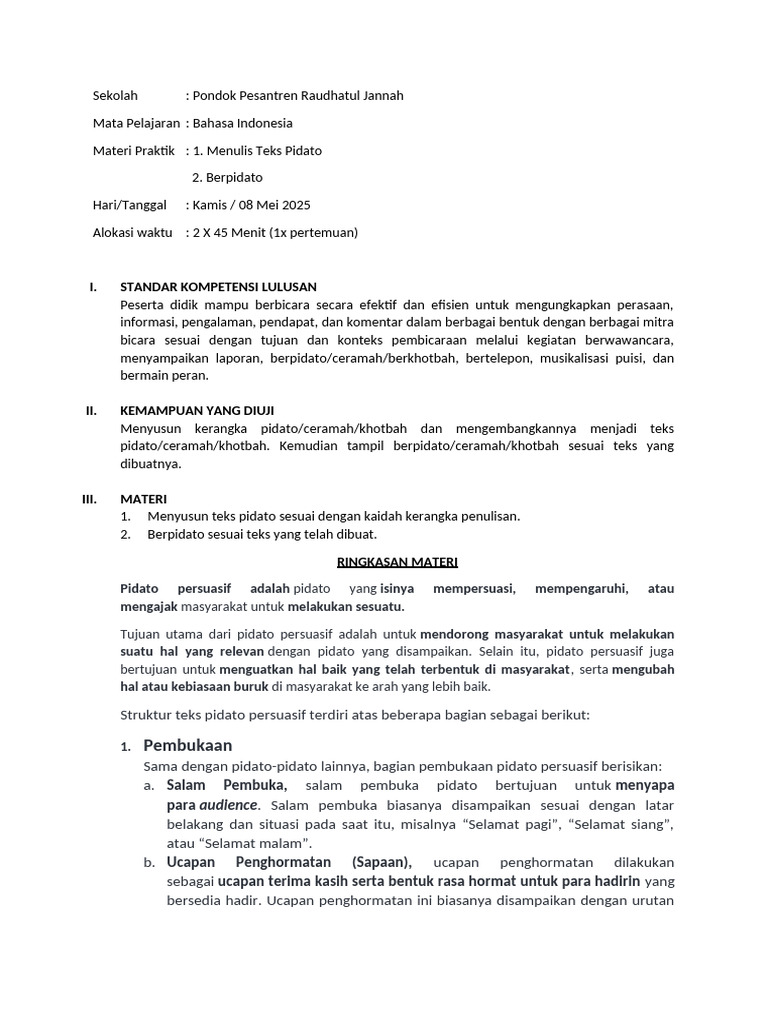 Uprak Bahasa Indonesia Kelas 9 Ponpes RJ | PDF