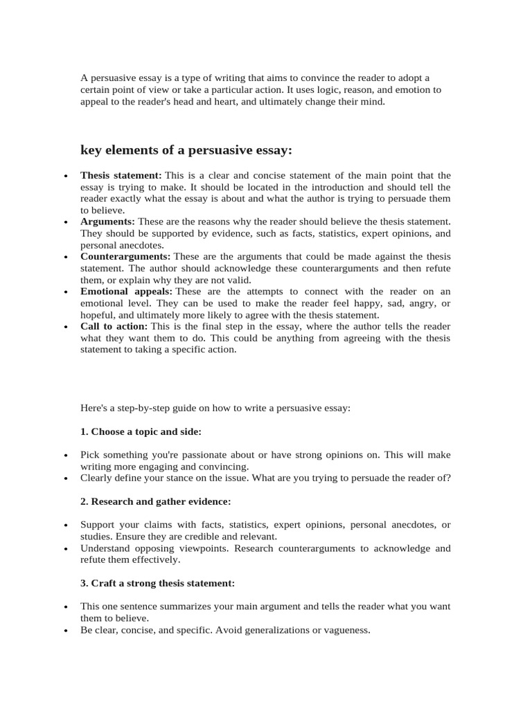 A Persuasive Essay Is A Type of Writing That Aims | PDF | Essays | Argument