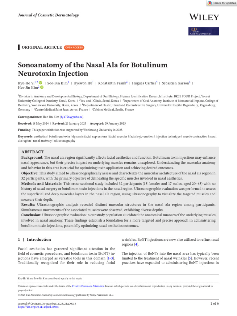 J of Cosmetic Dermatology - 2025 - Yi - Sonoanatomy of The Nasal Ala ...