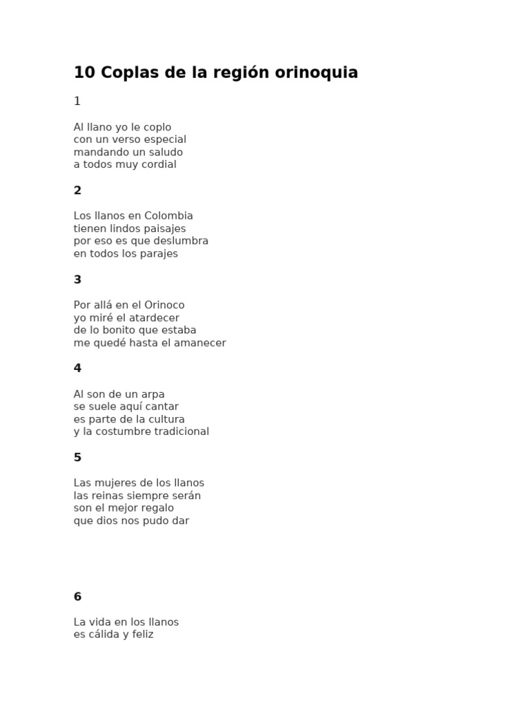 10 Coplas de La Región Orinoquia | PDF