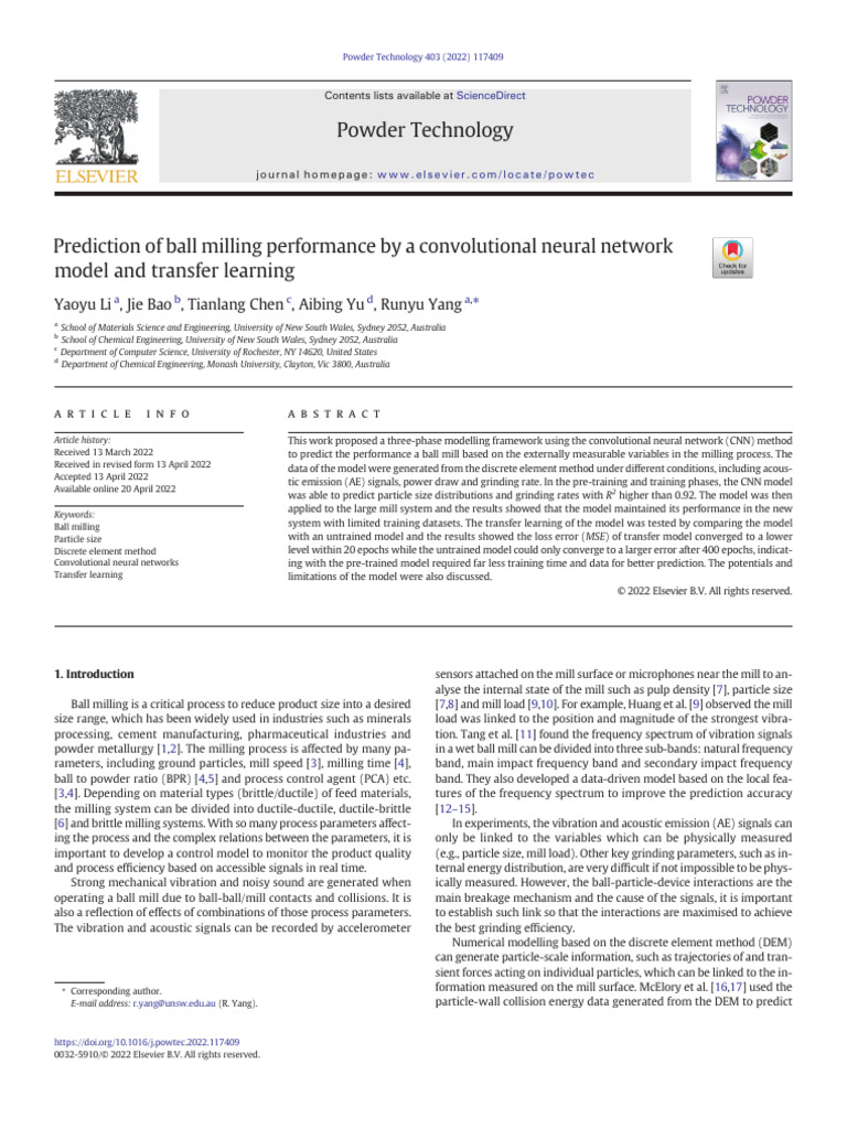 42 - Prdiction of Ball Milling Performance by CNN Model | PDF | Mean Squared Error | Mill (Grinding)
