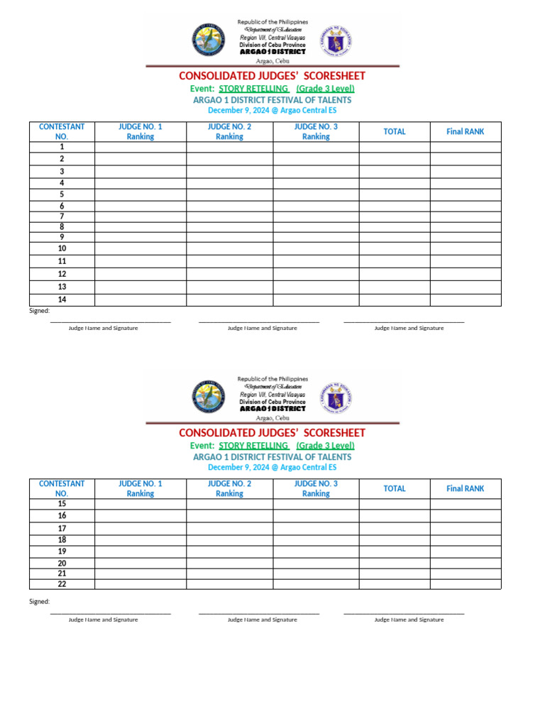 Conso Judges Scoresheet Gr.3 Dfot | PDF