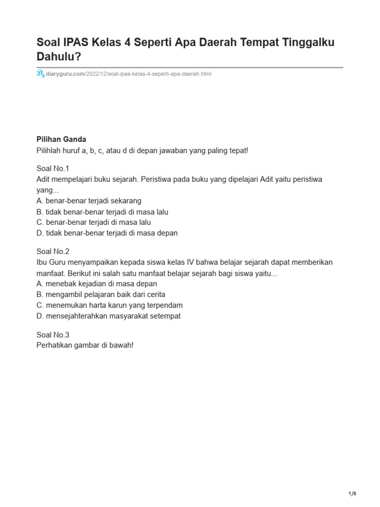 Soal IPAS Kelas 4 Seperti Apa Daerah Tempat Tinggalku Dahulu | PDF