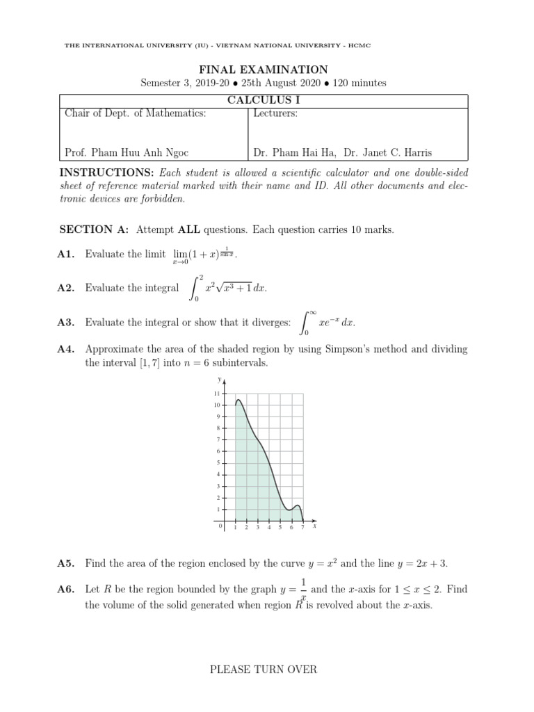 Cal1 Final 2019-20 S3 Draft v1 | PDF | Mathematical Analysis | Mathematics