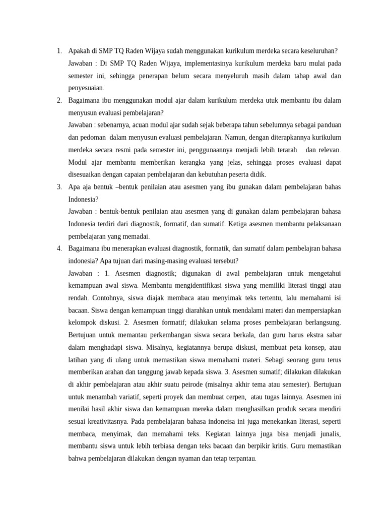 Pertanyaan Dan Jawaban Dari Hasil Wawancara | PDF