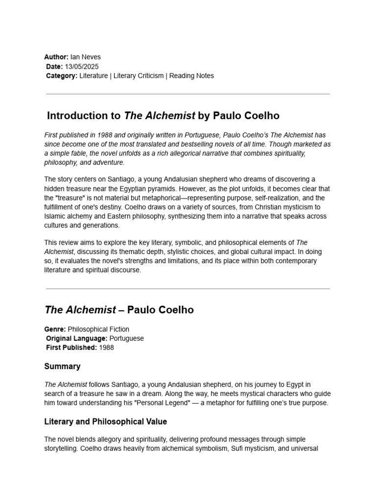 The Alchemist by Paulo Coelho | PDF