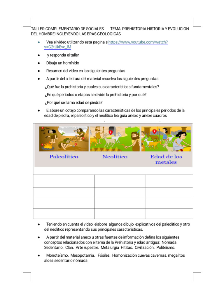 Taller Complementario de Sociales - Tema | PDF | Agricultura | Neolítico