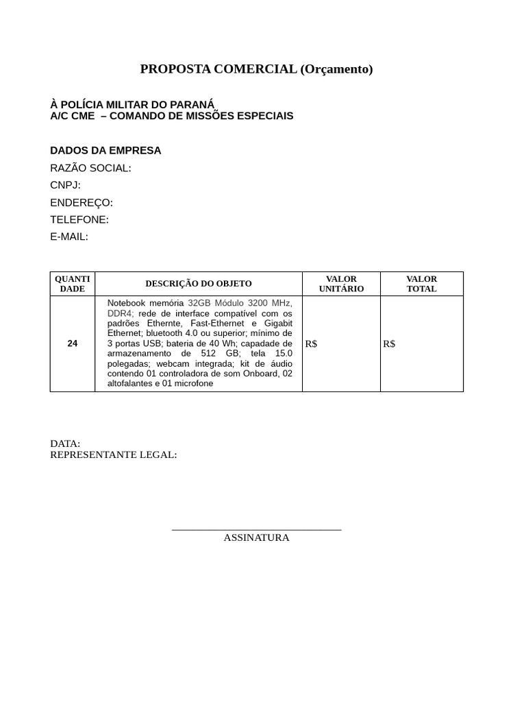 Proposta Comercial Notebook | PDF