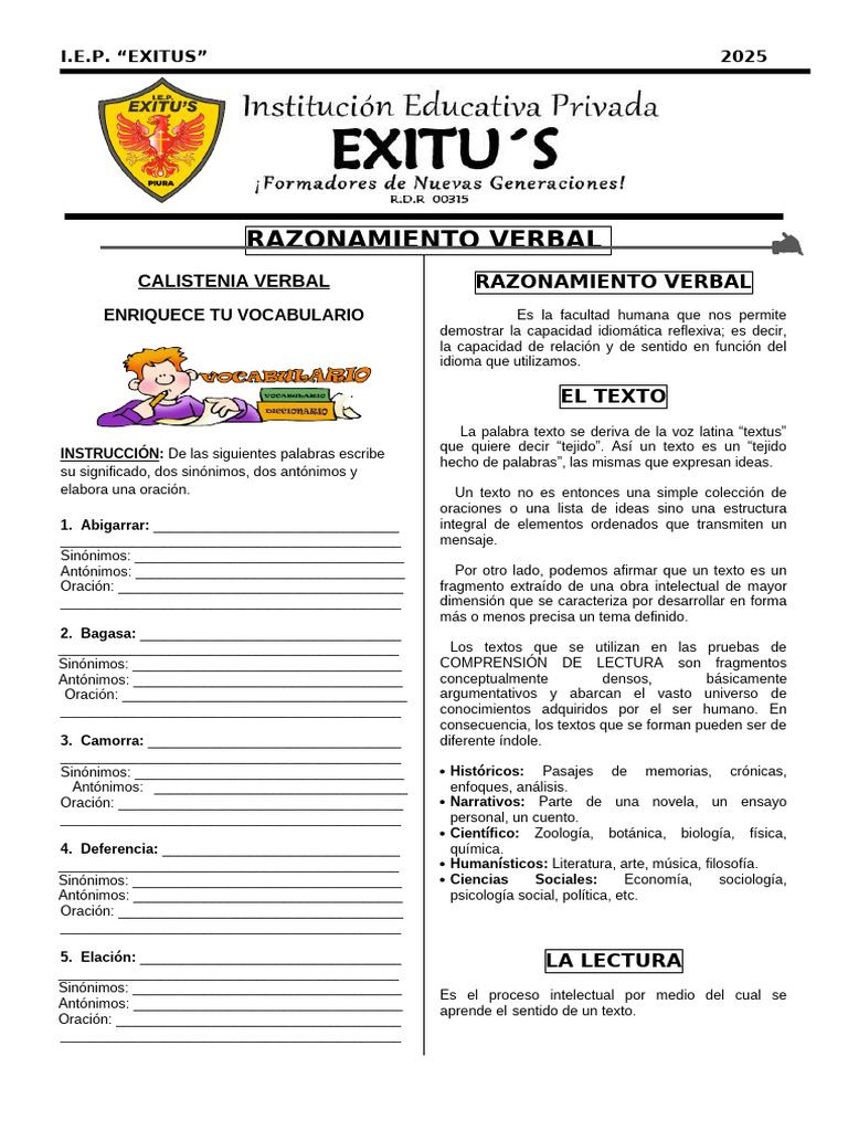 SEPARATA N° 01 - COMPRENSIÓN LECTORA Y MECANISMOS DE REFERENCIA TEXTUAL | PDF | Desorden ...