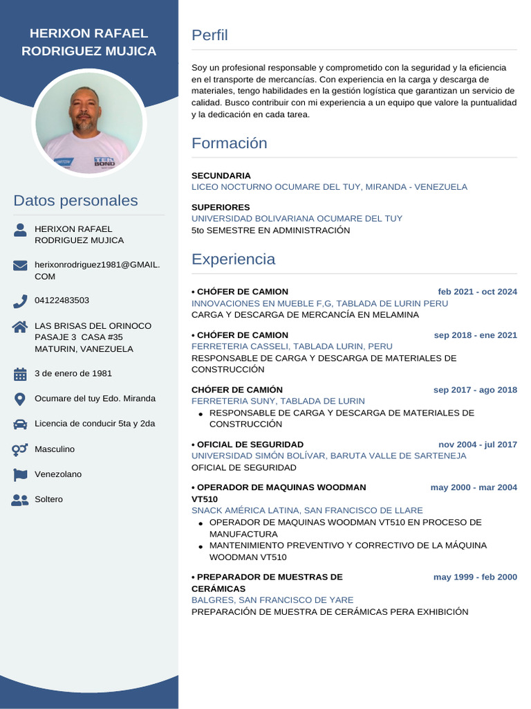 CV Herixon Rafael Rodriguez Mujica | PDF