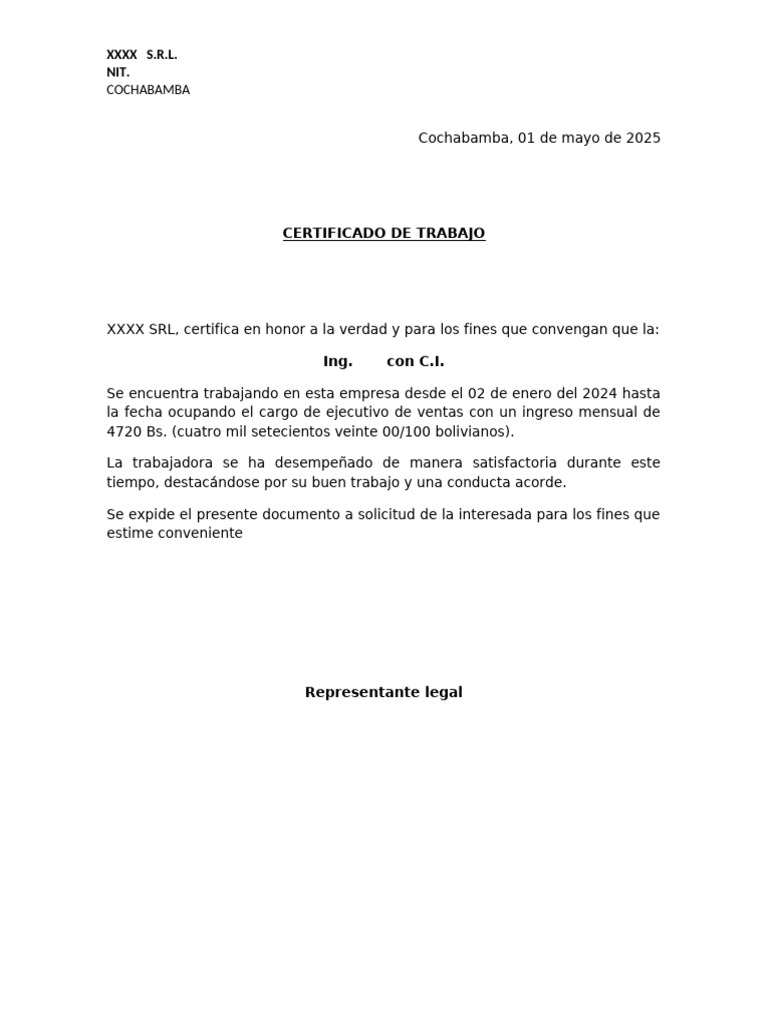 Certificado de Trabajo MODELO | PDF