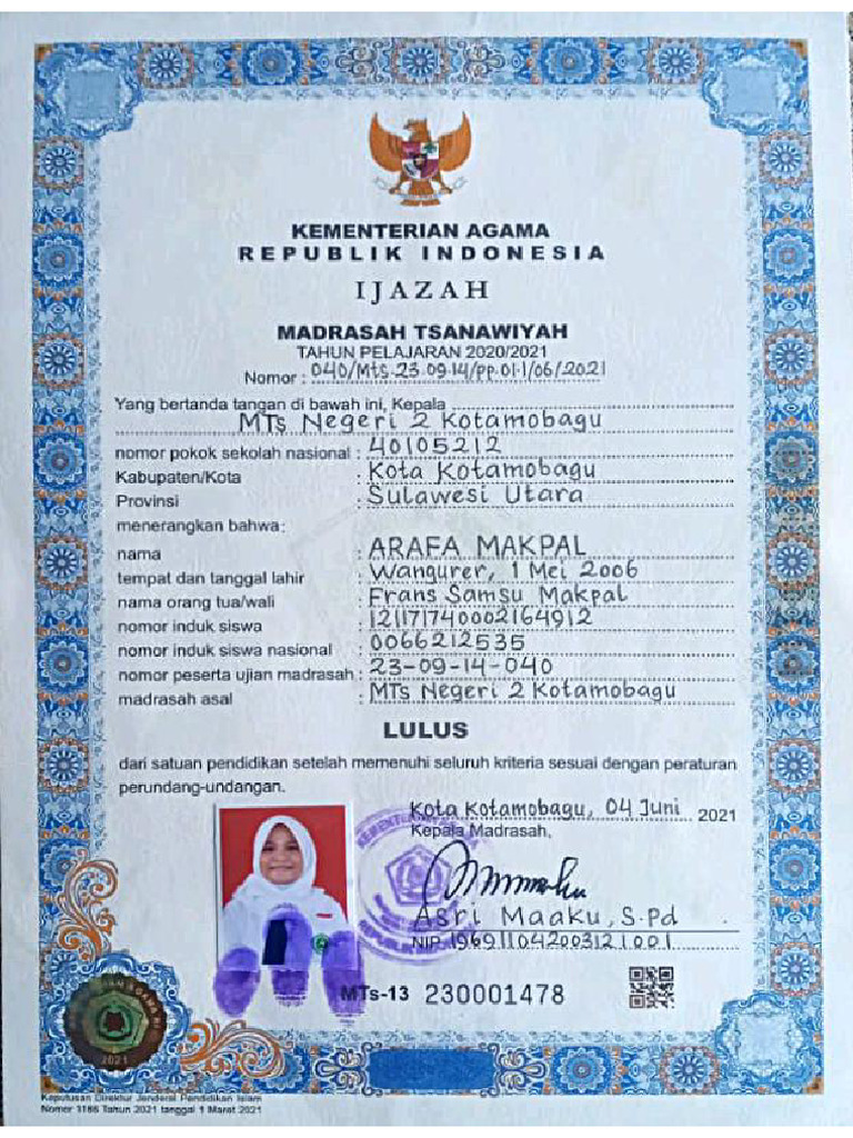 Ijazah SMP Arafa | PDF