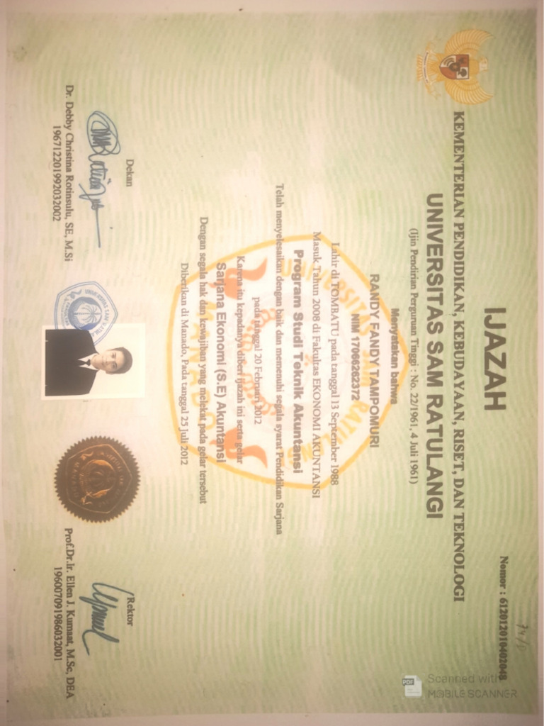 Ijazah S1 Unsrat | PDF