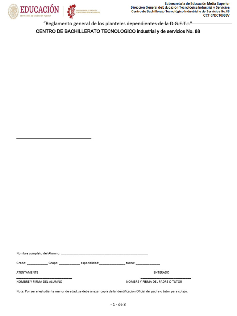 Reglamento JULIO 2024 Cbtis 88 | PDF | Institución | Plan de estudios