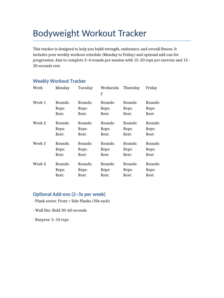 Bodyweight Workout Tracker | PDF