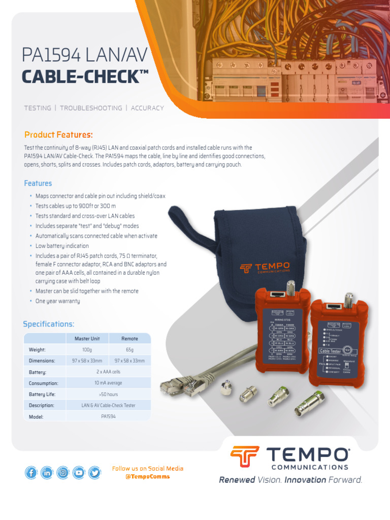 PA1594 LAN/AV Cable Tester Overview | PDF | Coaxial Cable | Equipment