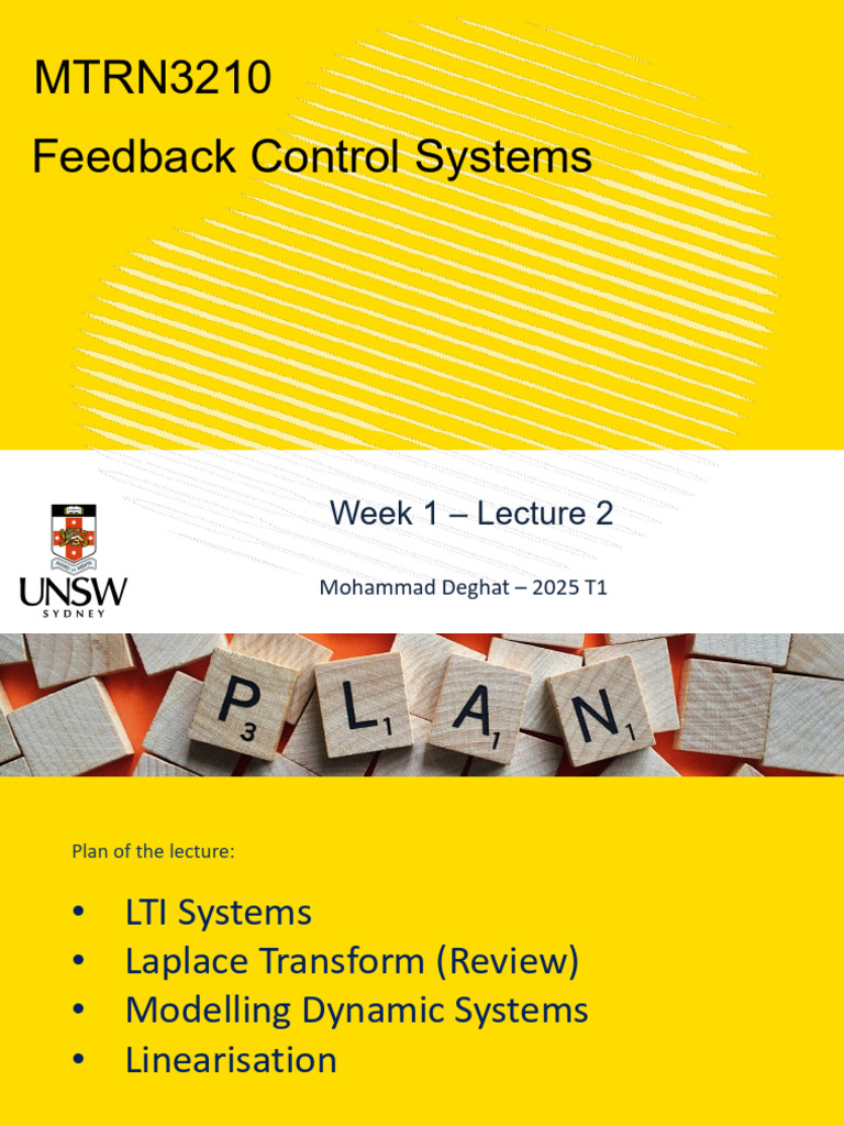 MTRN3210 W1L2 - Laplace & Linearization | PDF | Laplace Transform | Mathematical Physics