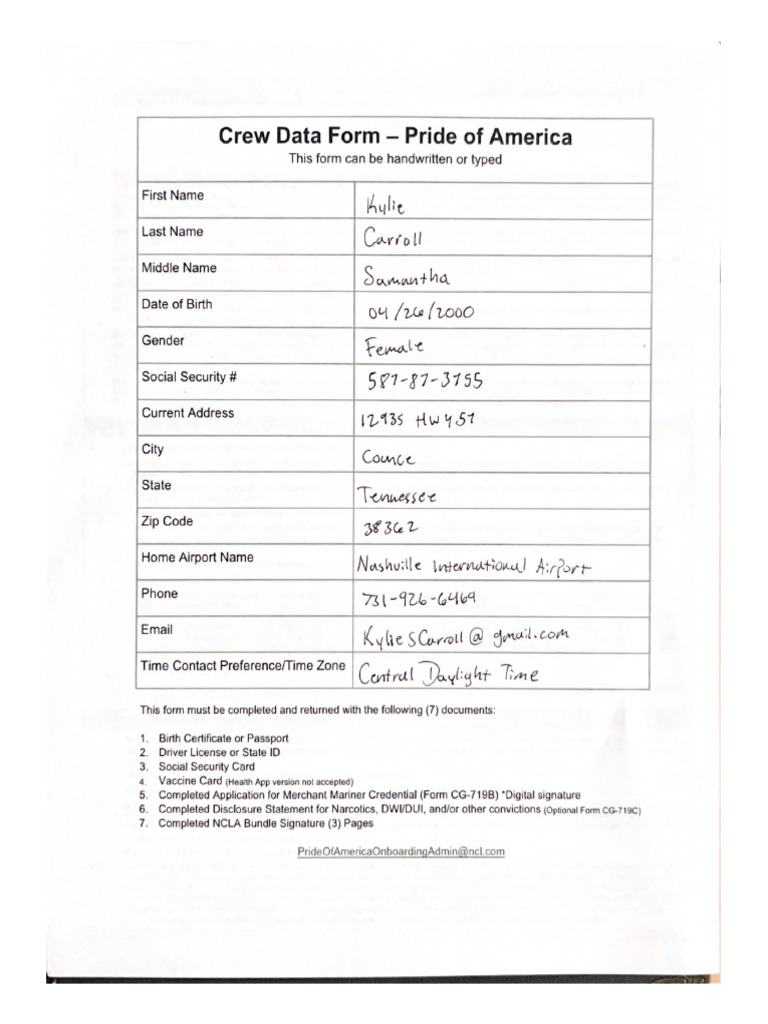 Crew Data Form | PDF