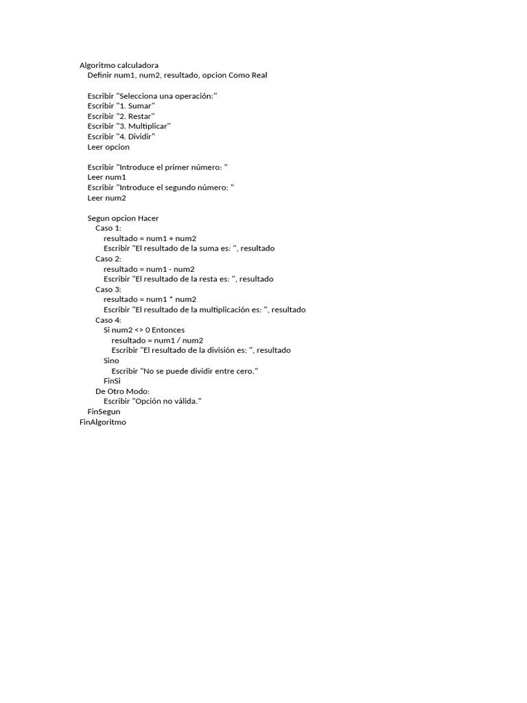 Algoritmo Calculadora | PDF