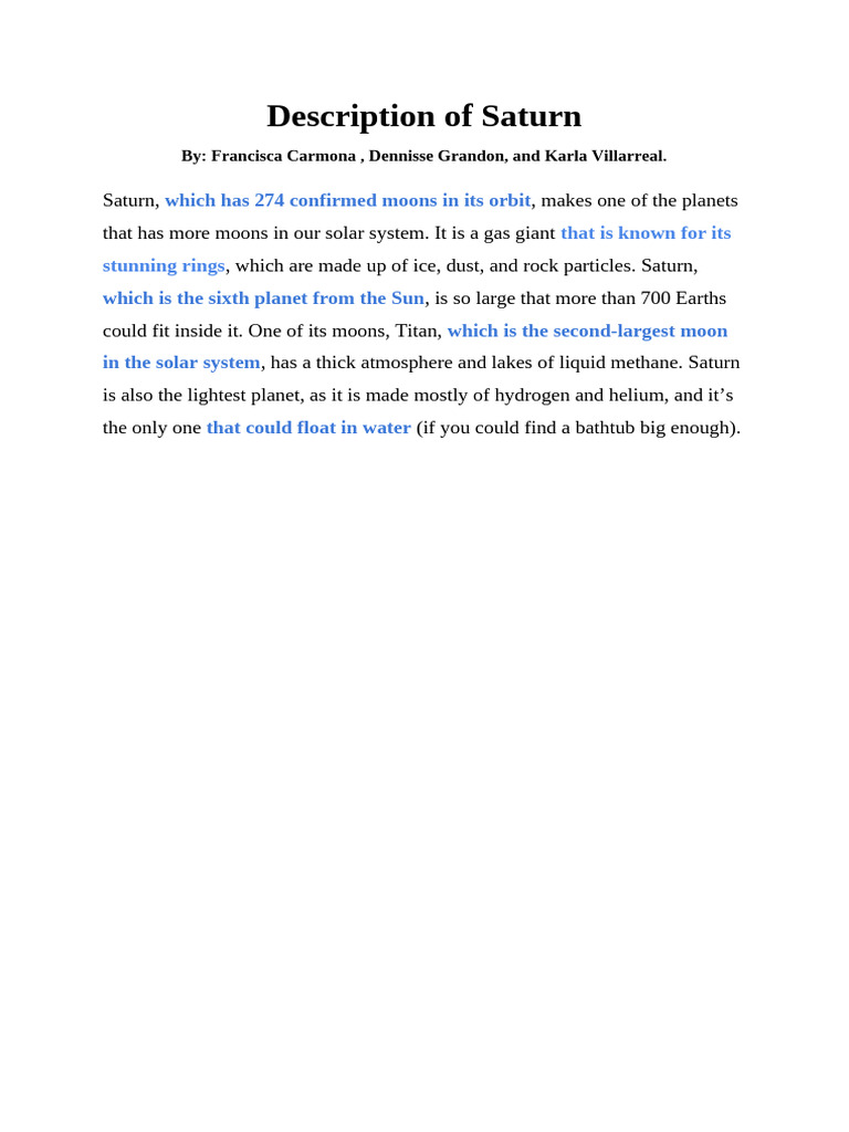 Description of Saturn | PDF