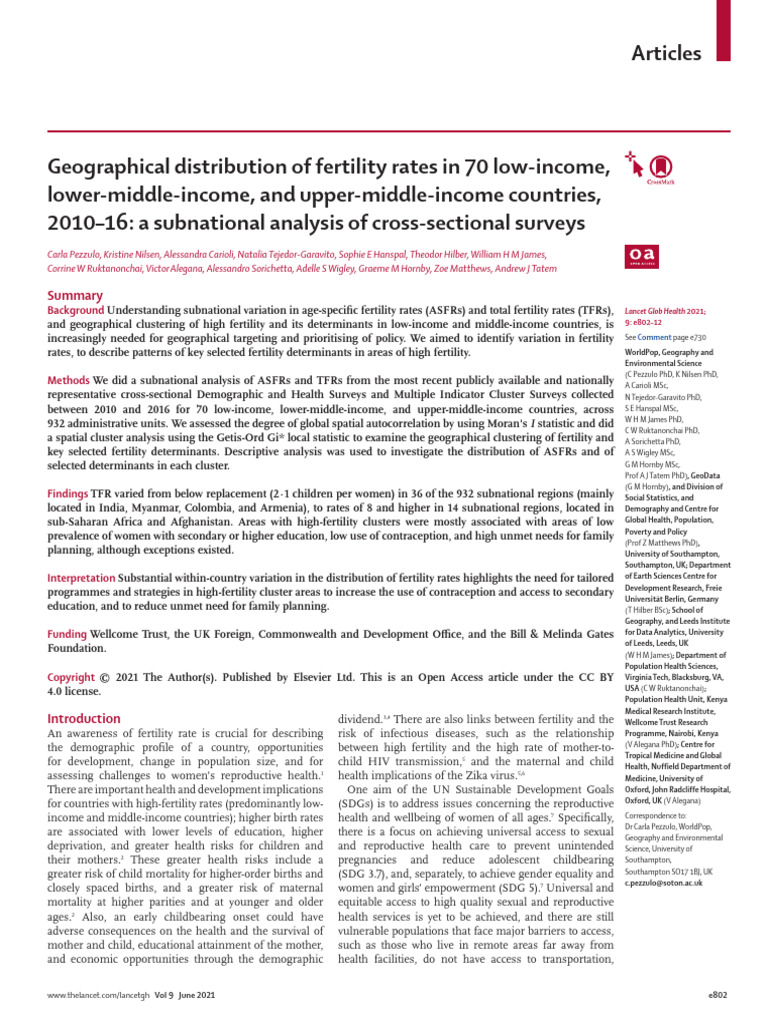 Articles: Background | PDF | Total Fertility Rate | Family Planning