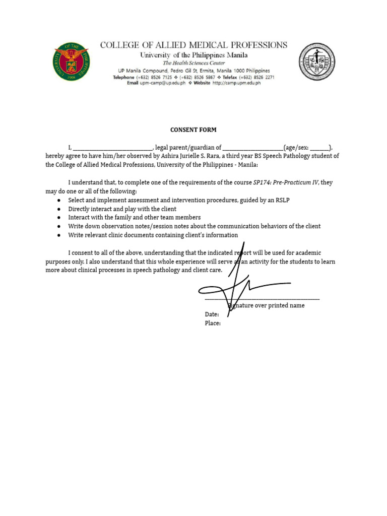 SP174 Consent Form Edited | PDF | Health Care