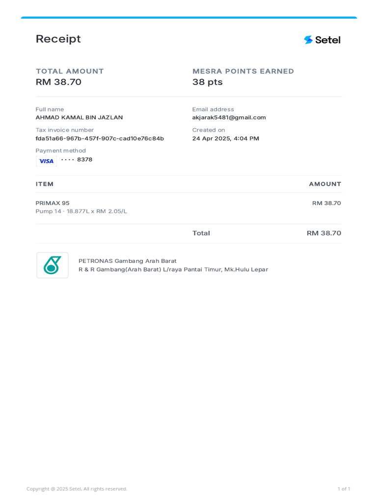 Setel EReceipt On 24 Apr 2025, 4 - 04 PM | PDF