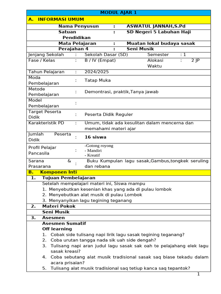 MODUL AJAR Kls 4 Simulasi | PDF