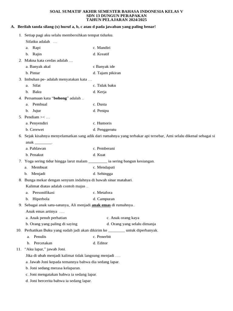 Soal SAS B.Indo Kelas 5 SIP | PDF