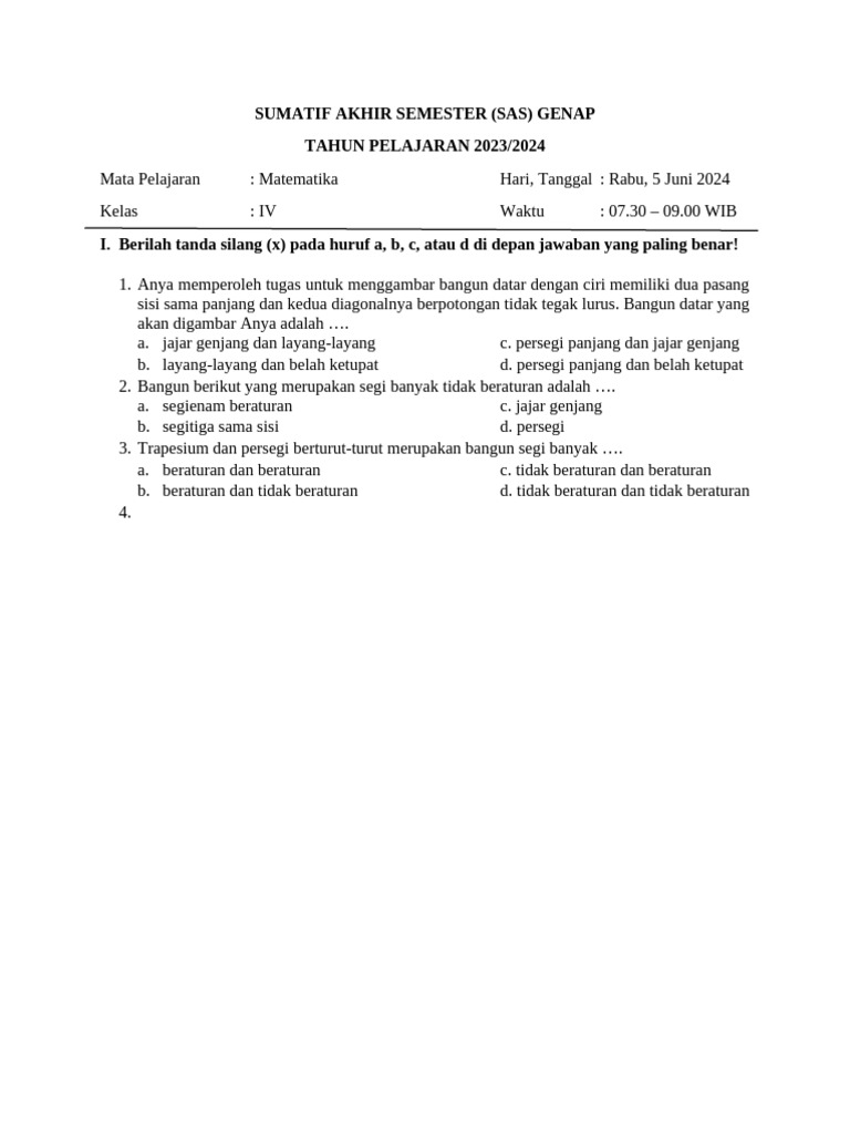 Sumatif Akhir Semester MTK | PDF