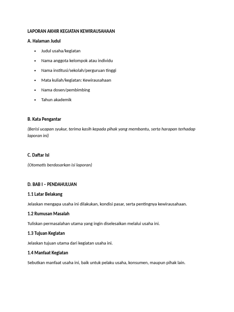 Laporan Akhir Kegiatan Kewirausahaan | PDF