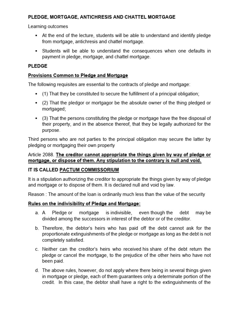 PLEDGE | PDF | Mortgage Law | Foreclosure