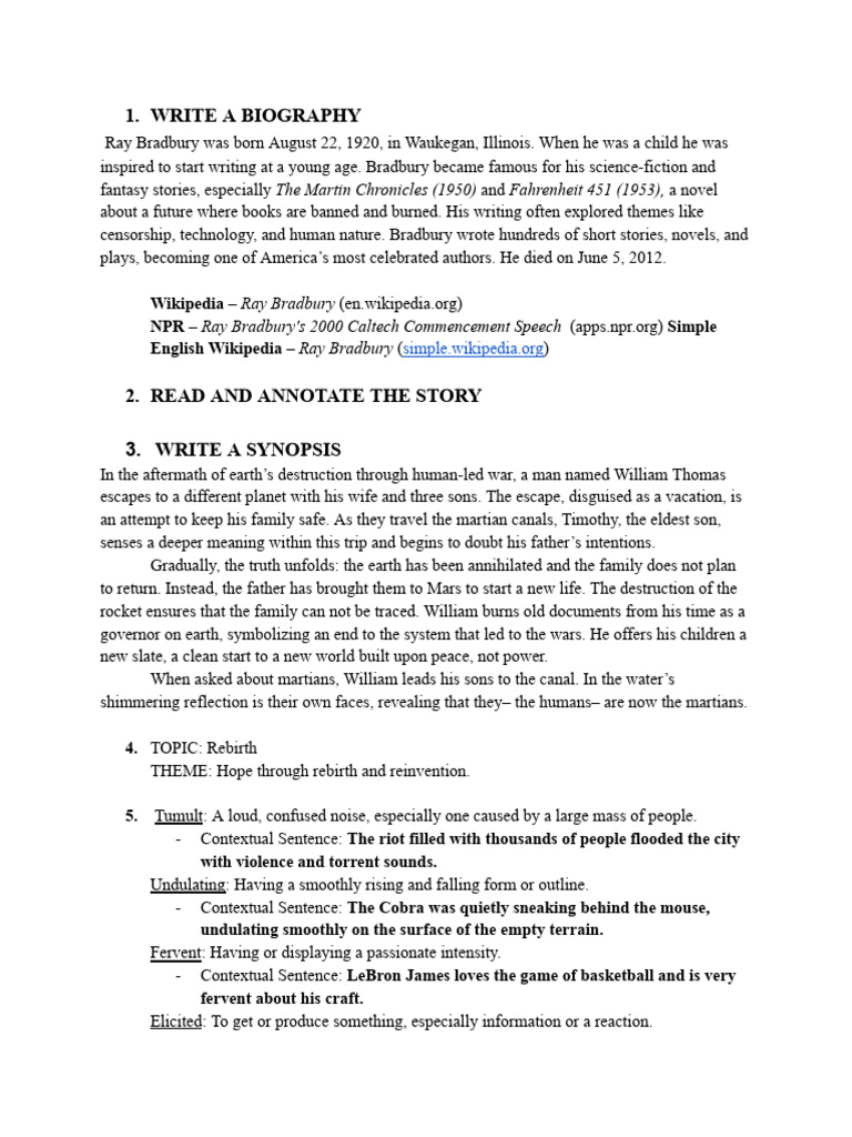 Ray Bradbury Short Story Project | PDF | Ray Bradbury | Terrestrial Planets