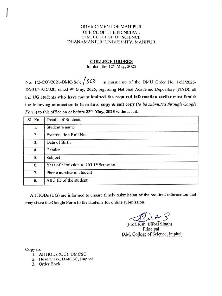 College Order - ABC - NAD - May 12, 2025 | PDF
