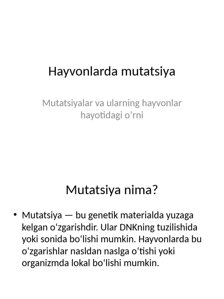 Hayvonlarda Mutatsiya Prezentatsiya | PDF