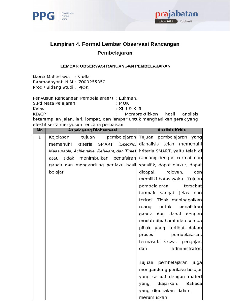 Lembar Observasi Rancangan Dan Perangkat Pembelajaran - Siklus 2 | PDF