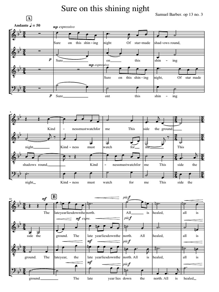 SATB Sure On This Shining Night - 250415 - 133207 | PDF | Semiotics ...