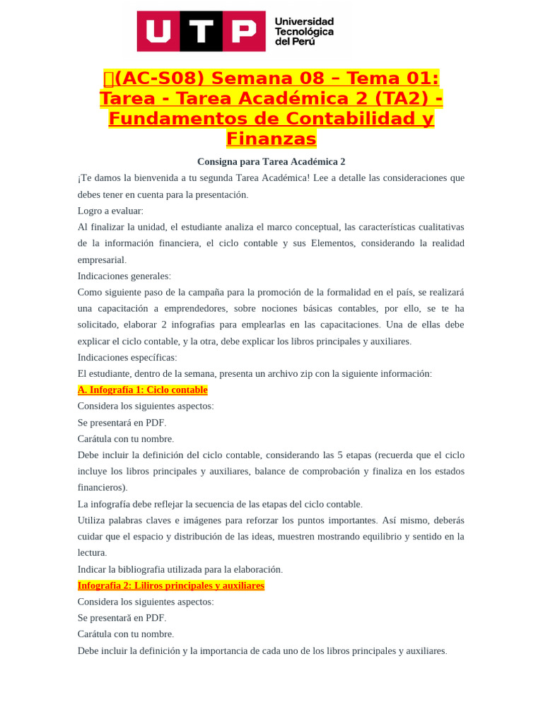 ? (AC-S08) Semana 08 - Tema 01 Tarea - Tarea Académica 2 (TA2) - Fundamentos de Contabilidad y ...
