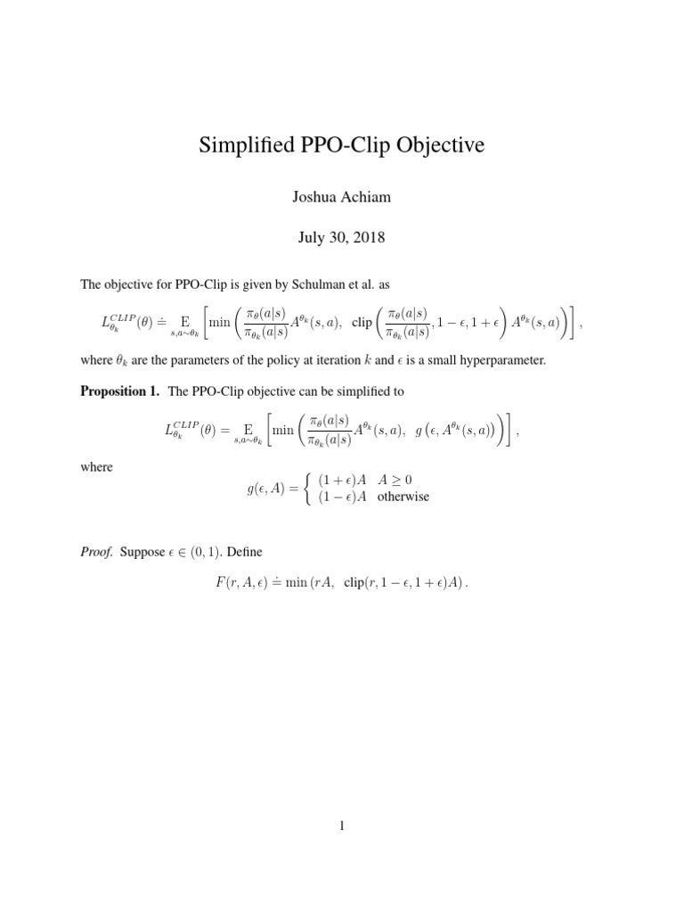 Simplified PPO-Clip Objective Explained | PDF | Mathematics ...