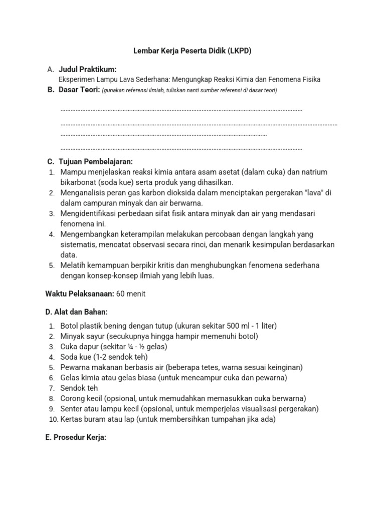 Format LKPD Lampu LAVA | PDF